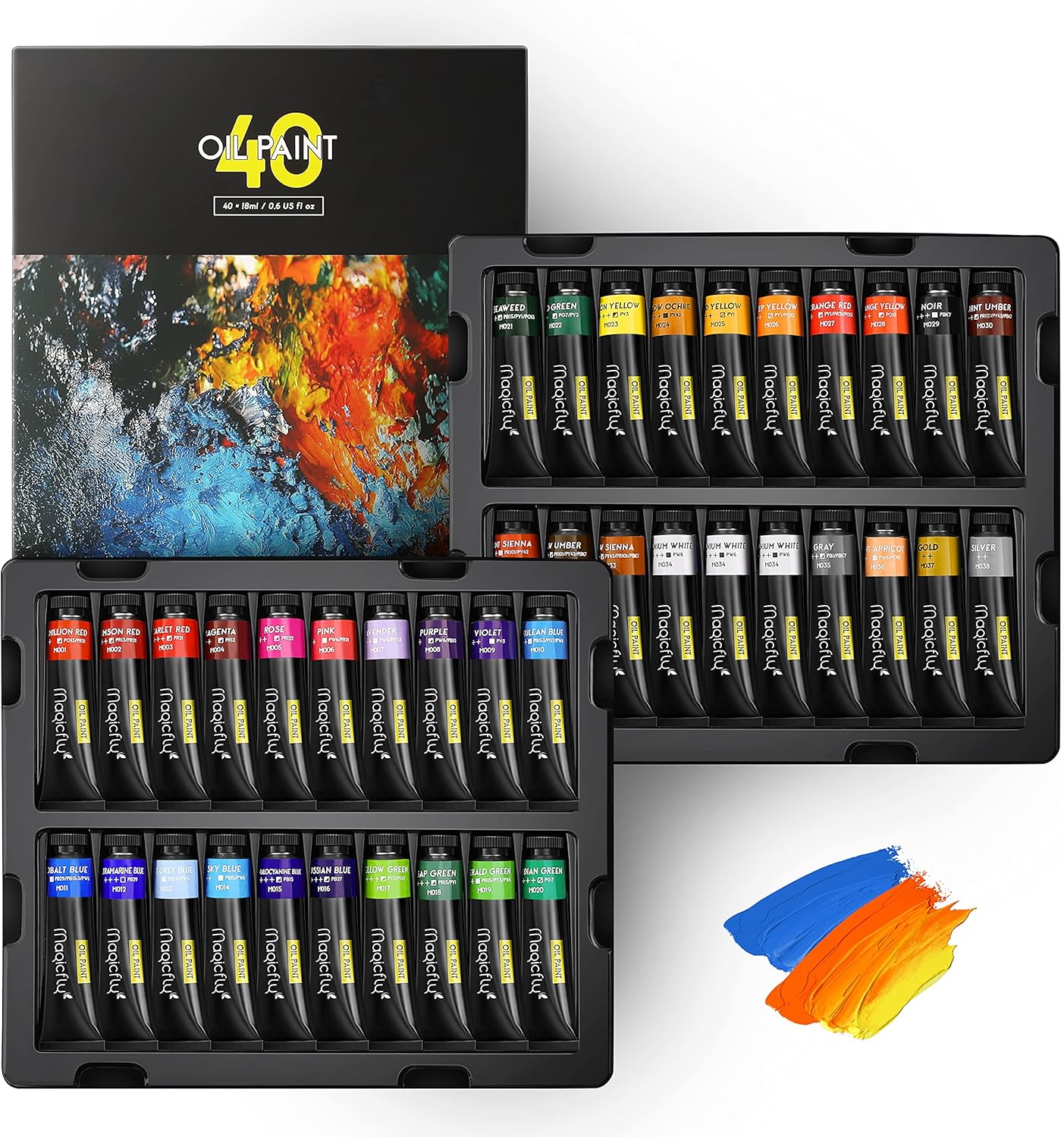 Oil Paint, 40pcs (18ml/0.6oz) with Storage Box, Rich Pigments, Vibrant ...