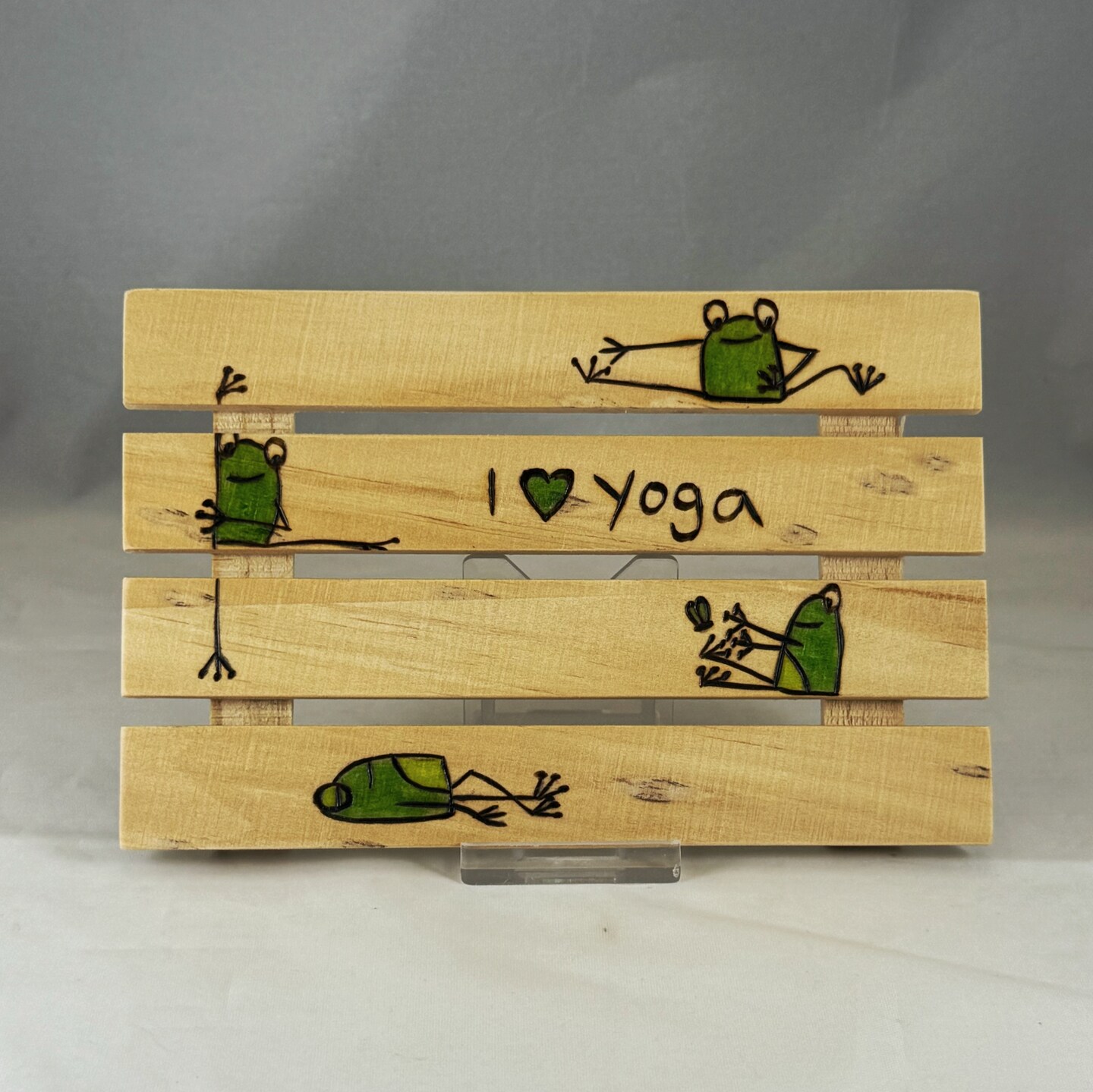 I Love Yoga Frog Wood Burned Mini Pallet Trivet, Wood Burning Art ...
