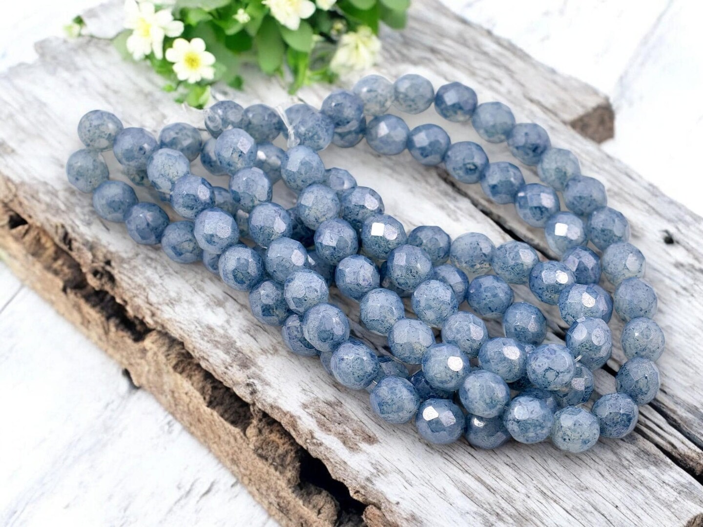 *25* 8mm Blue Lustered Crystal Opaline Fire Polished Round Beads | Michaels