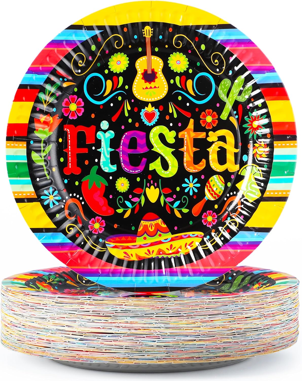 72 Pcs Mexican Fiesta Paper Plates 9” set for Cinco De Mayo Disposable ...