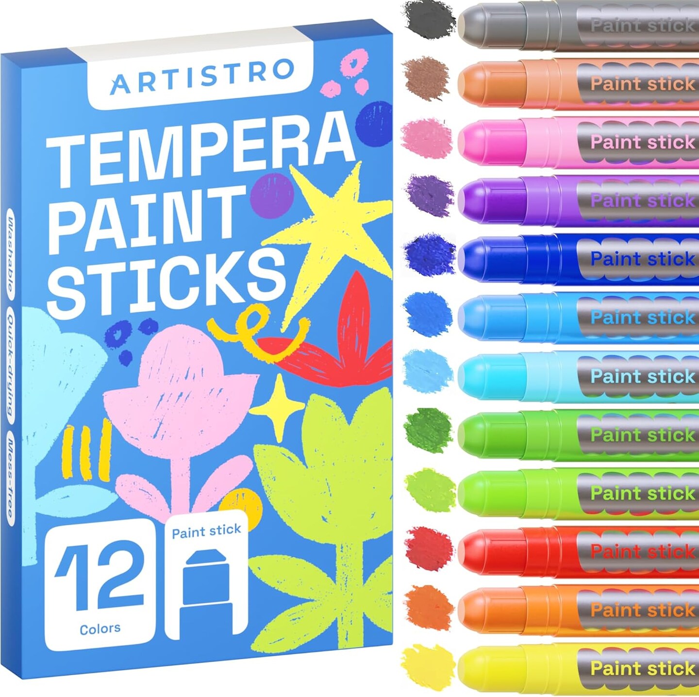 100% Washable Tempera Paint Sticks for Kids - 12 Non-toxic Paint ...