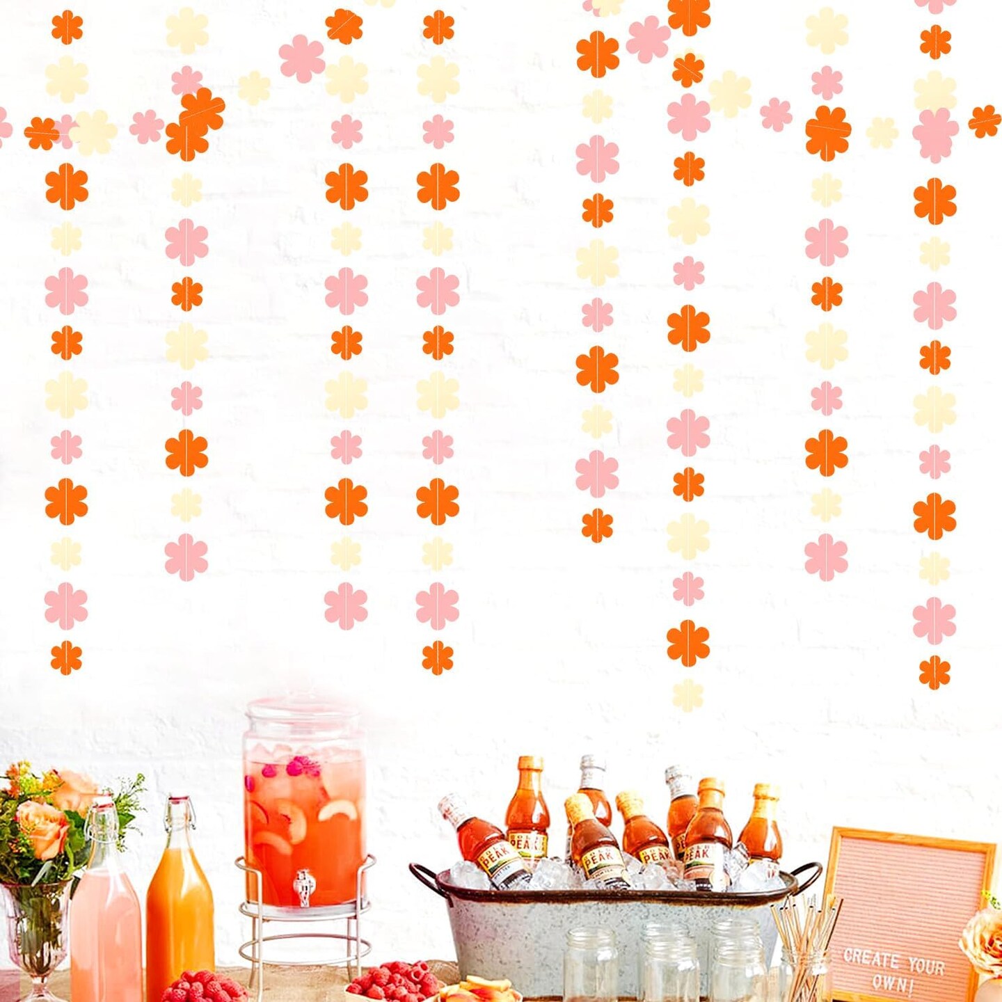 52 ft Orange & Pink Boho Paper Garland – Fall, Birthday & Wedding Party ...