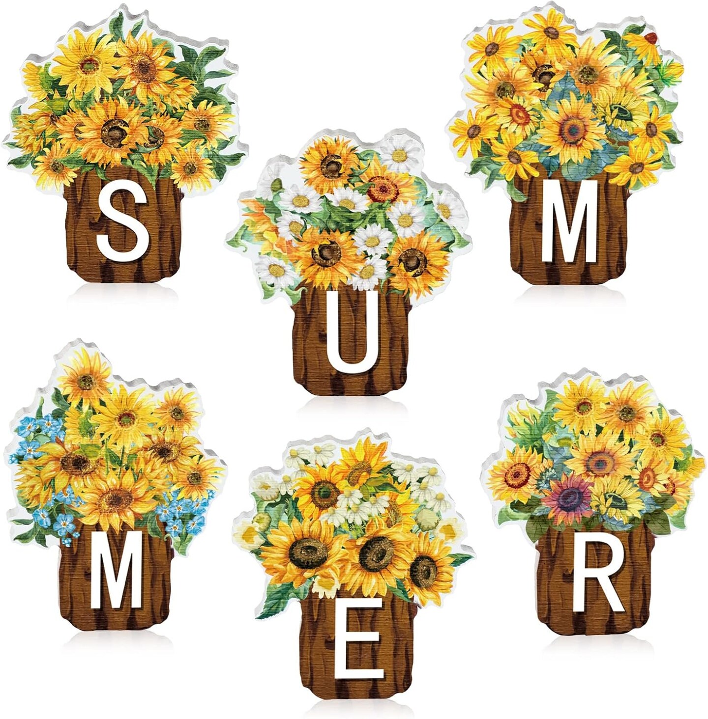 6 Pcs Sunflower Wooden Table Signs Decoration Summer Farmhouse Tiered ...