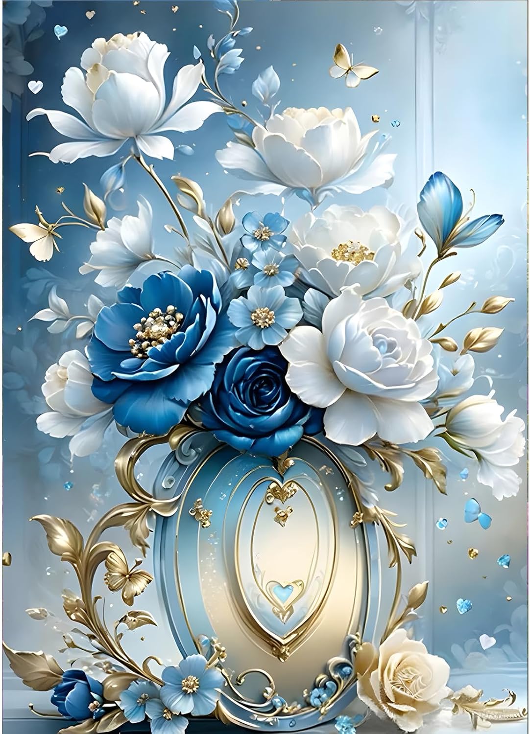 DIY 5D White and Blue Flowers Diamond Art Painting Kits, Full Round ...