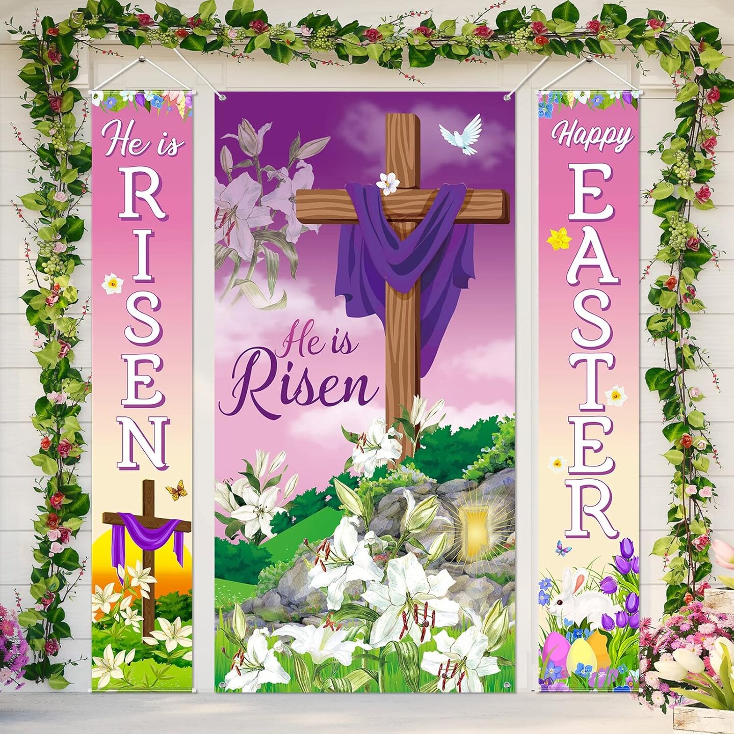 3 Pieces Happy Easter Day Decorations Easter Door Cover He Is Risen ...