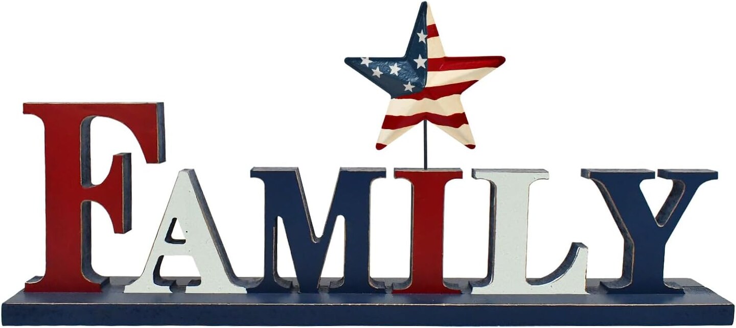 Wood Patriotic Star Family Sign Memorial Day Table Decoration | Michaels