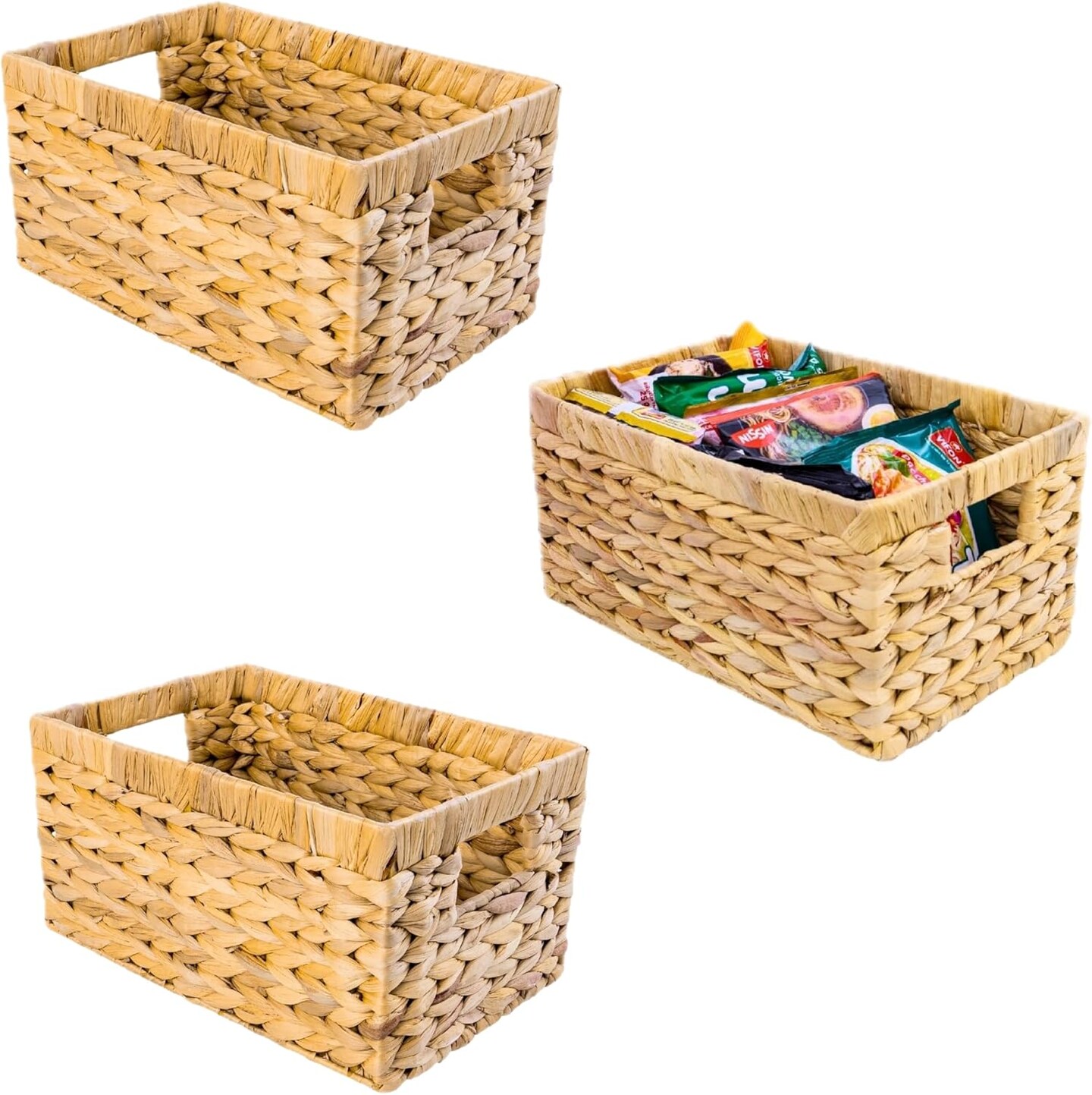 Set of 3 Spring Wicker Storage Basket, Water Hyacinth Storage Baskets ...