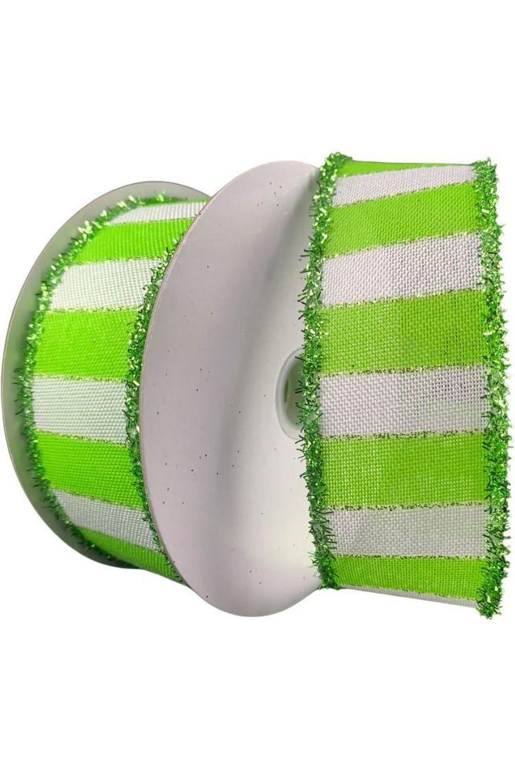 1.5" Stripe Tinsel Edge Ribbon: Lime & White (10 Yards) | Michaels