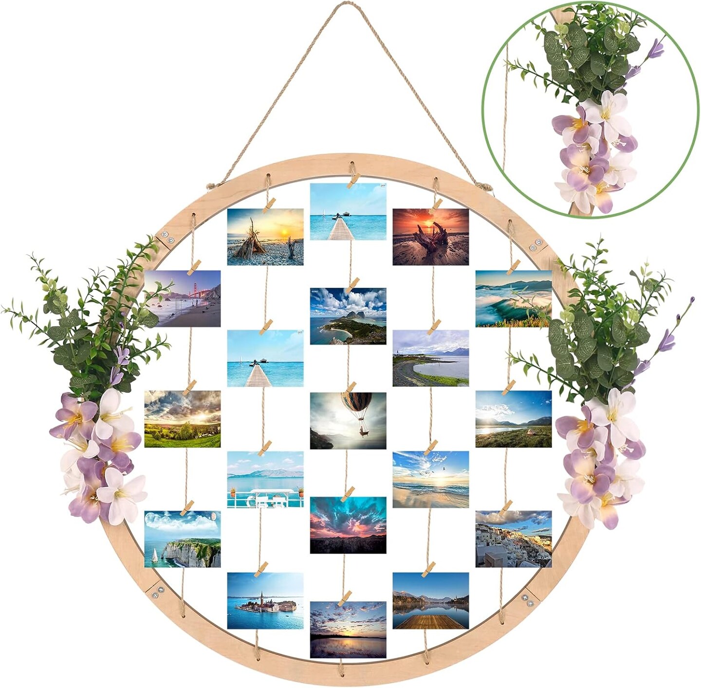 Large Round Wooden Picture Frames - 60CM/23.62" Artificial Flower ...