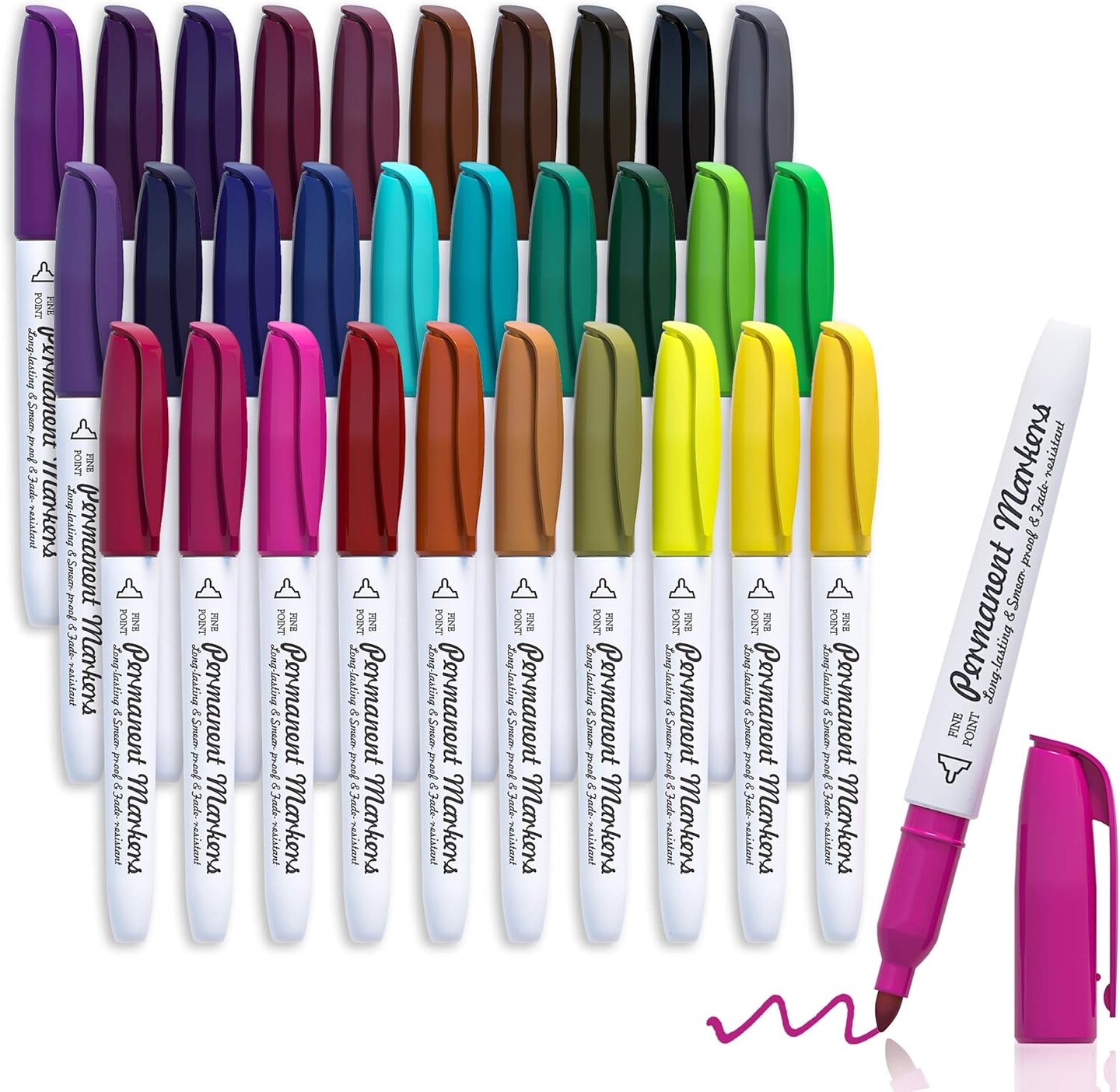 30 Colors Permanent Markers, Fine Point, Assorted Colors, Works on ...