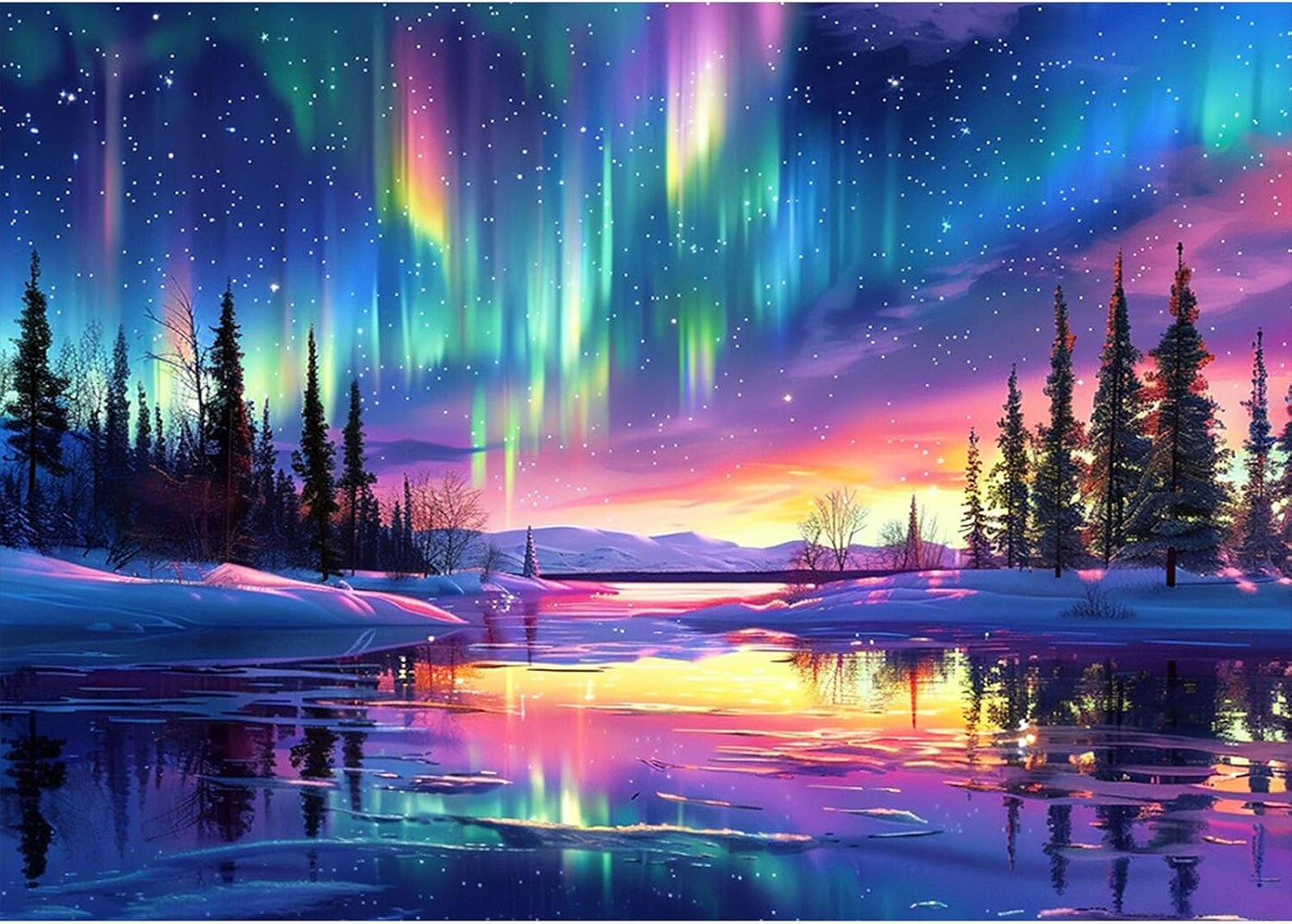 Ice Lake Aurora Diamond Painting Kits for Adults, DIY Round Diamond Gem ...