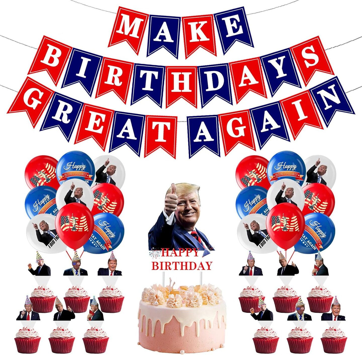 Make Birthdays Great Again Red Blue Party Decorations Kit with Balloons ...