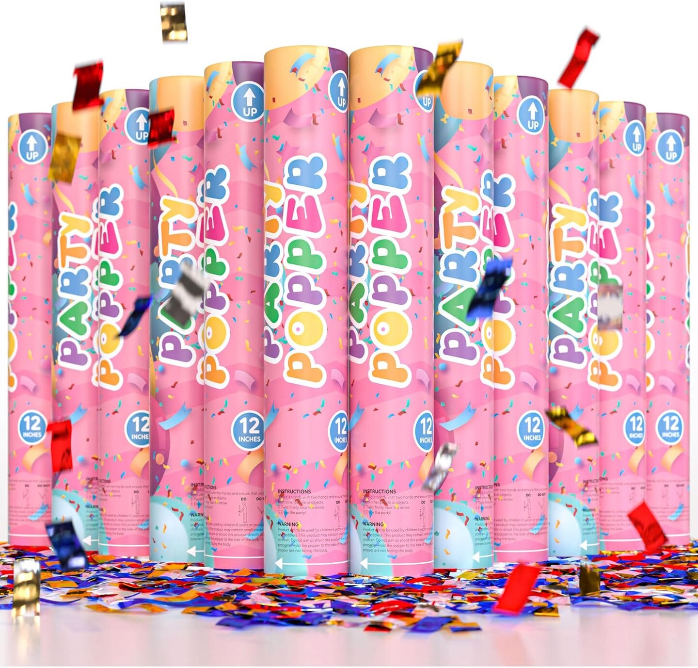 Confetti Poppers Confetti Cannon | 12 Pack | Glitter Multicolor | Party ...