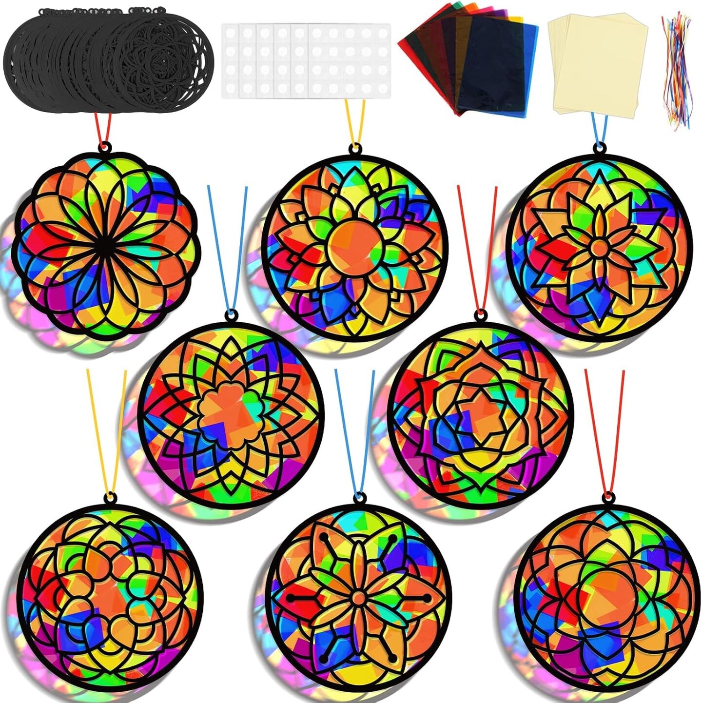 32 Sets Suncatchers Craft Kit DIY Flower Window Stained Glass Effect ...