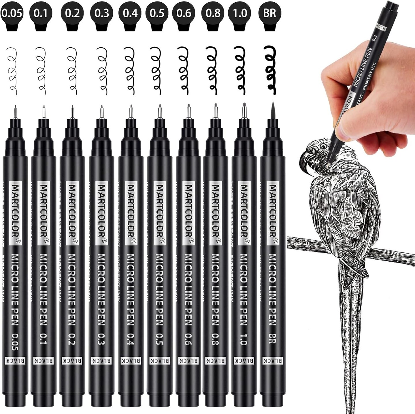 Micro Pen Fineliner Pens, 10 Size Fine Point Archival Black Ink Pens ...
