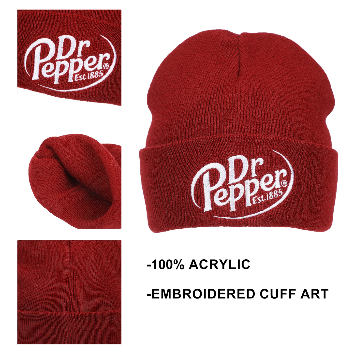 Dr. Pepper Embroidery On Acrylic Knit Standard Cuff Beanie | Michaels