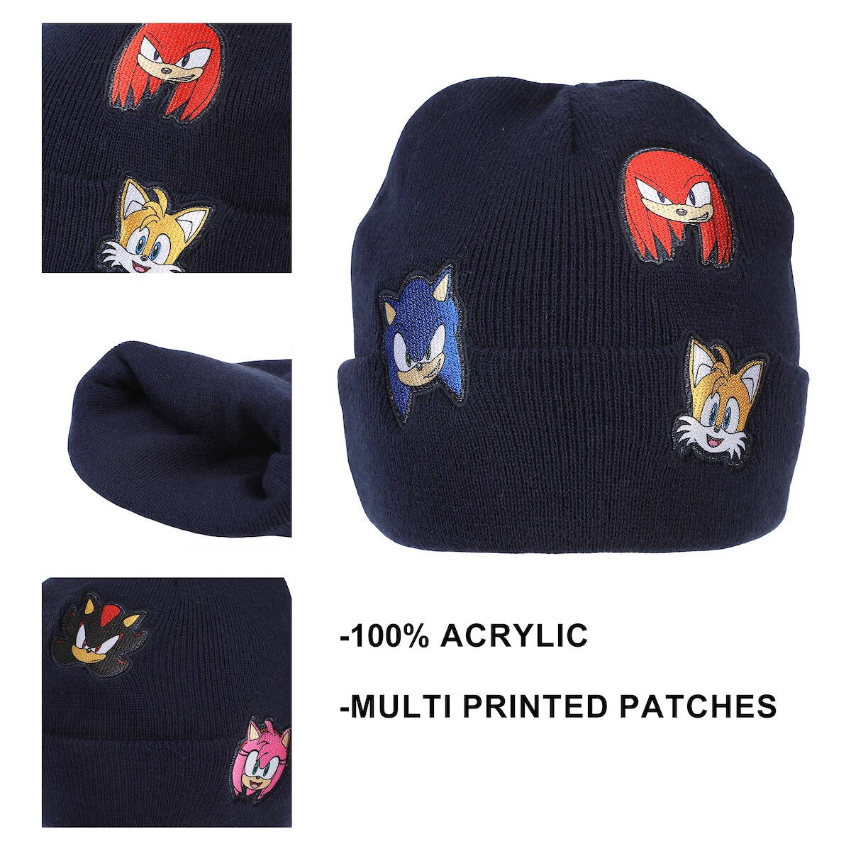 Sonic The Hedgehog Printed Character Patches Navy Cuff Beanie | Michaels