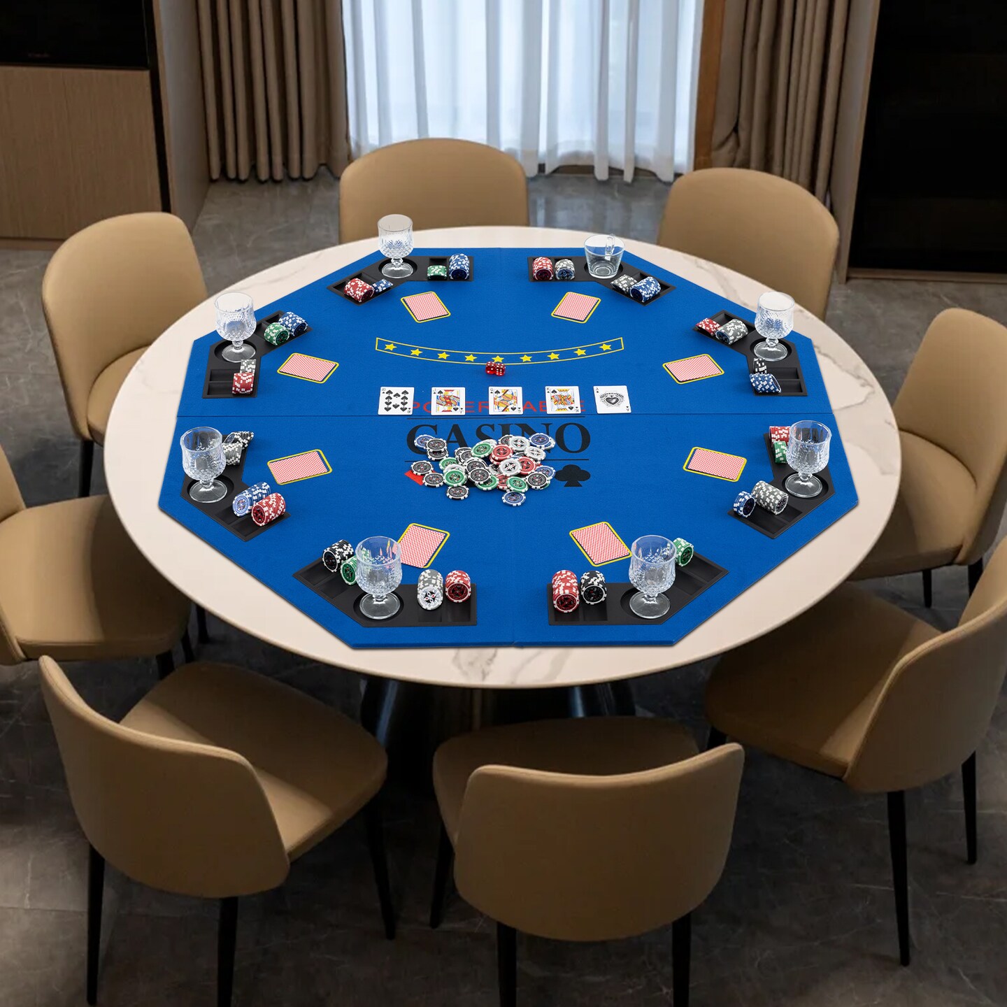 8-Player Foldable Poker Table with Chip Trays and Cup Holders, Color ...