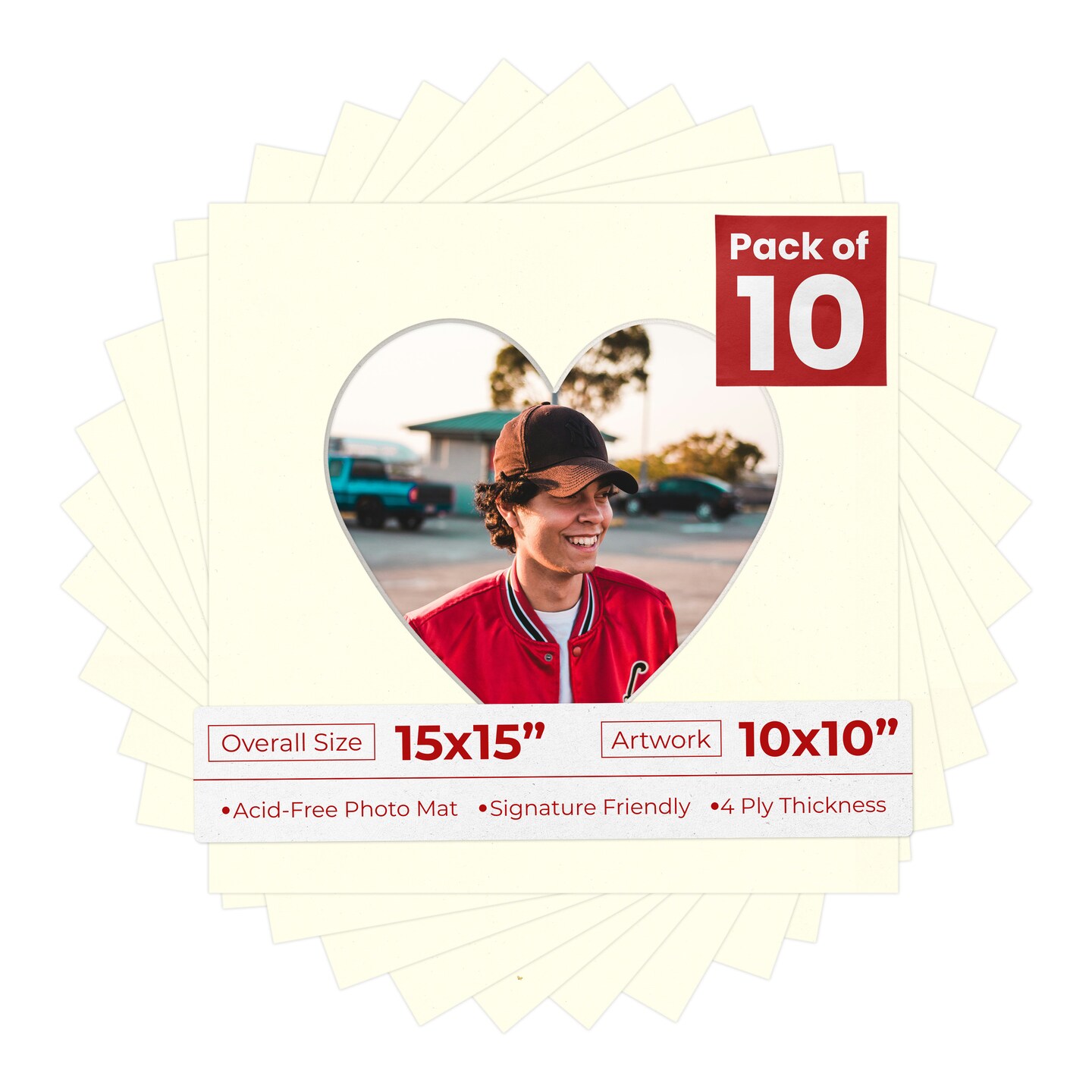 Cream Linen Mat Board for 15x15 Frames - Heart Opening for 10x10 Photos ...