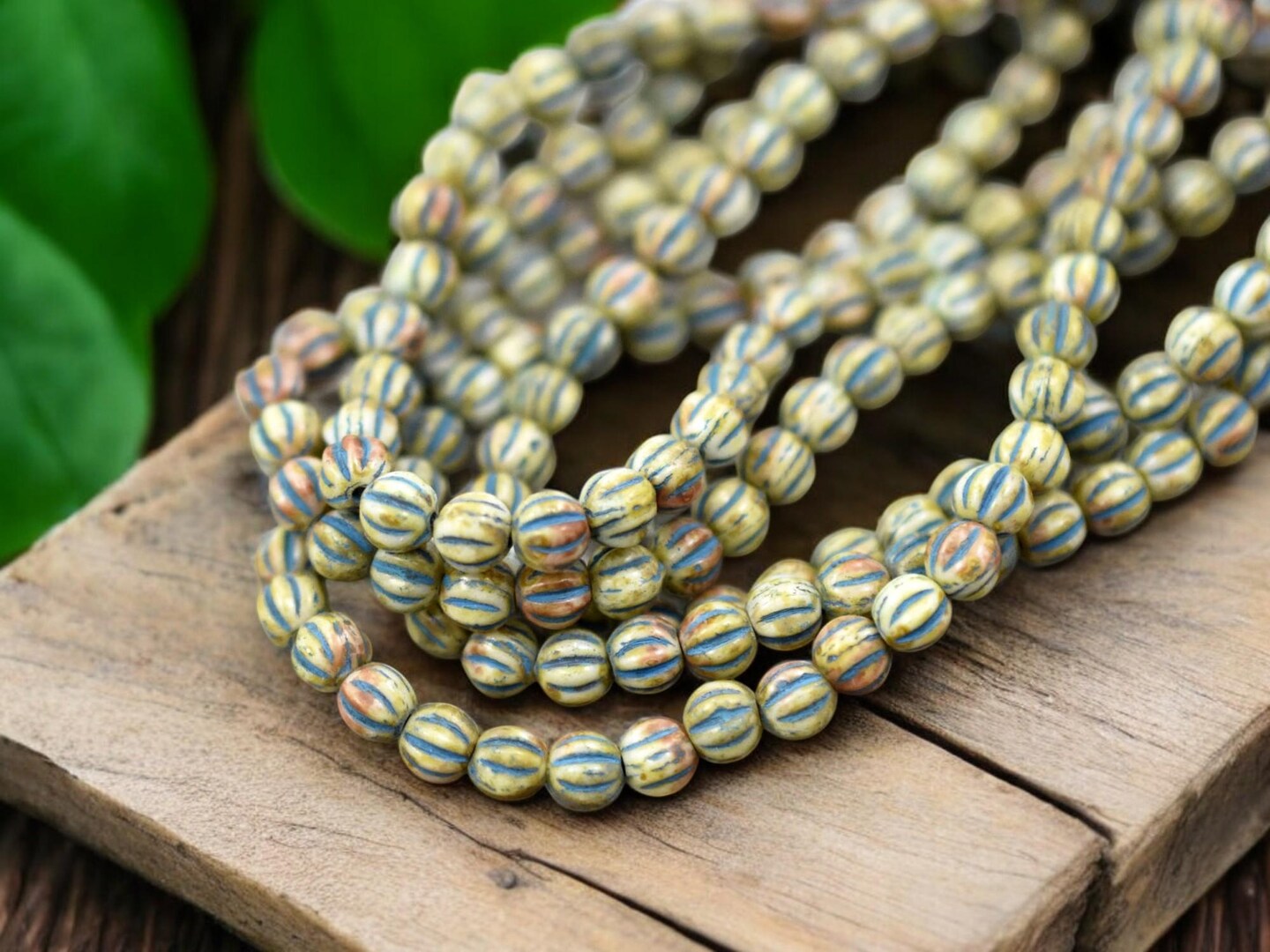 *50* 4mm Turquoise Washed Opaque Ivory Picasso Fluted Round Beads ...