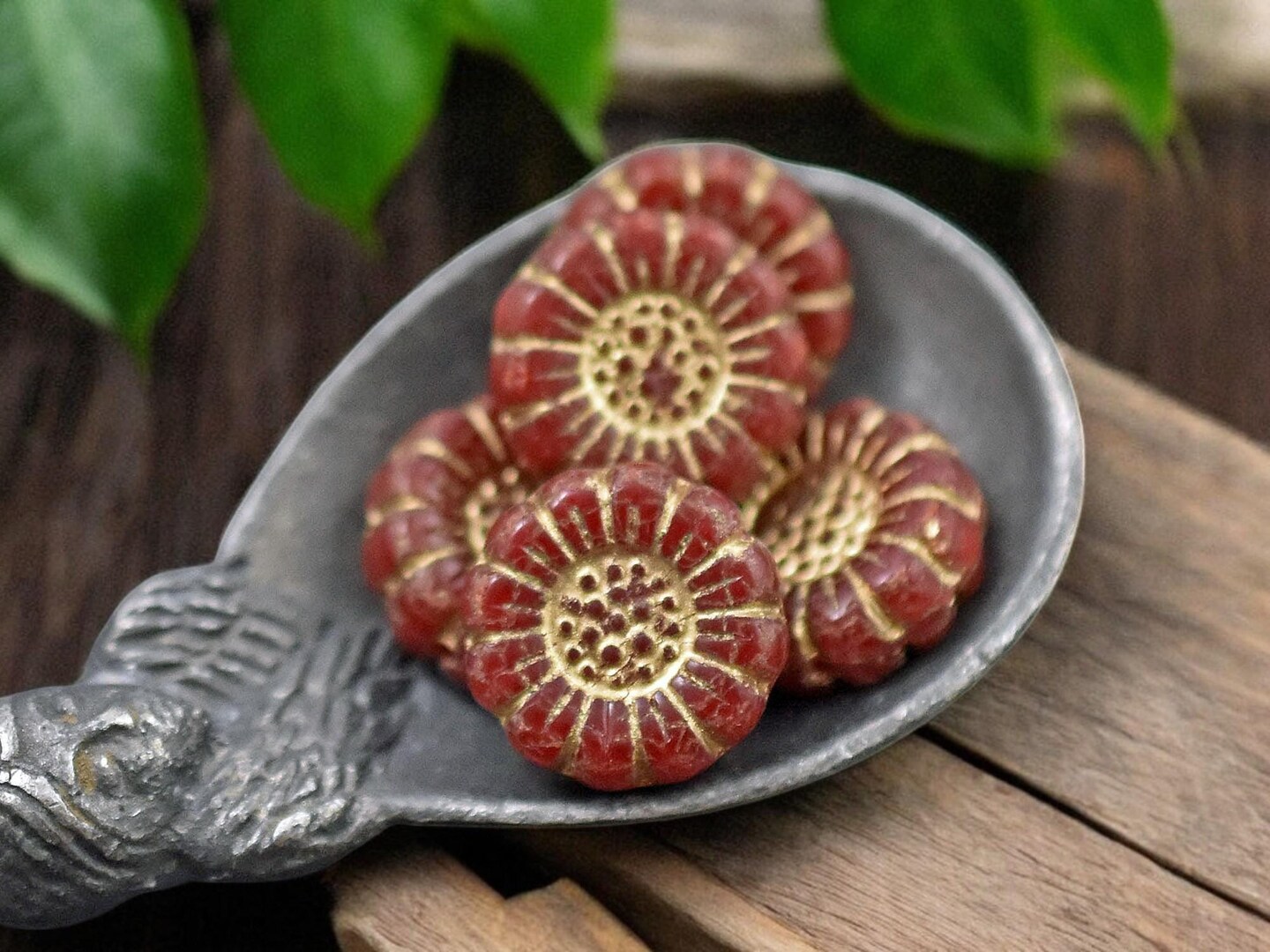 *12* 13mm Gold Washed Red Opaline Sunflower Coin Beads | Michaels