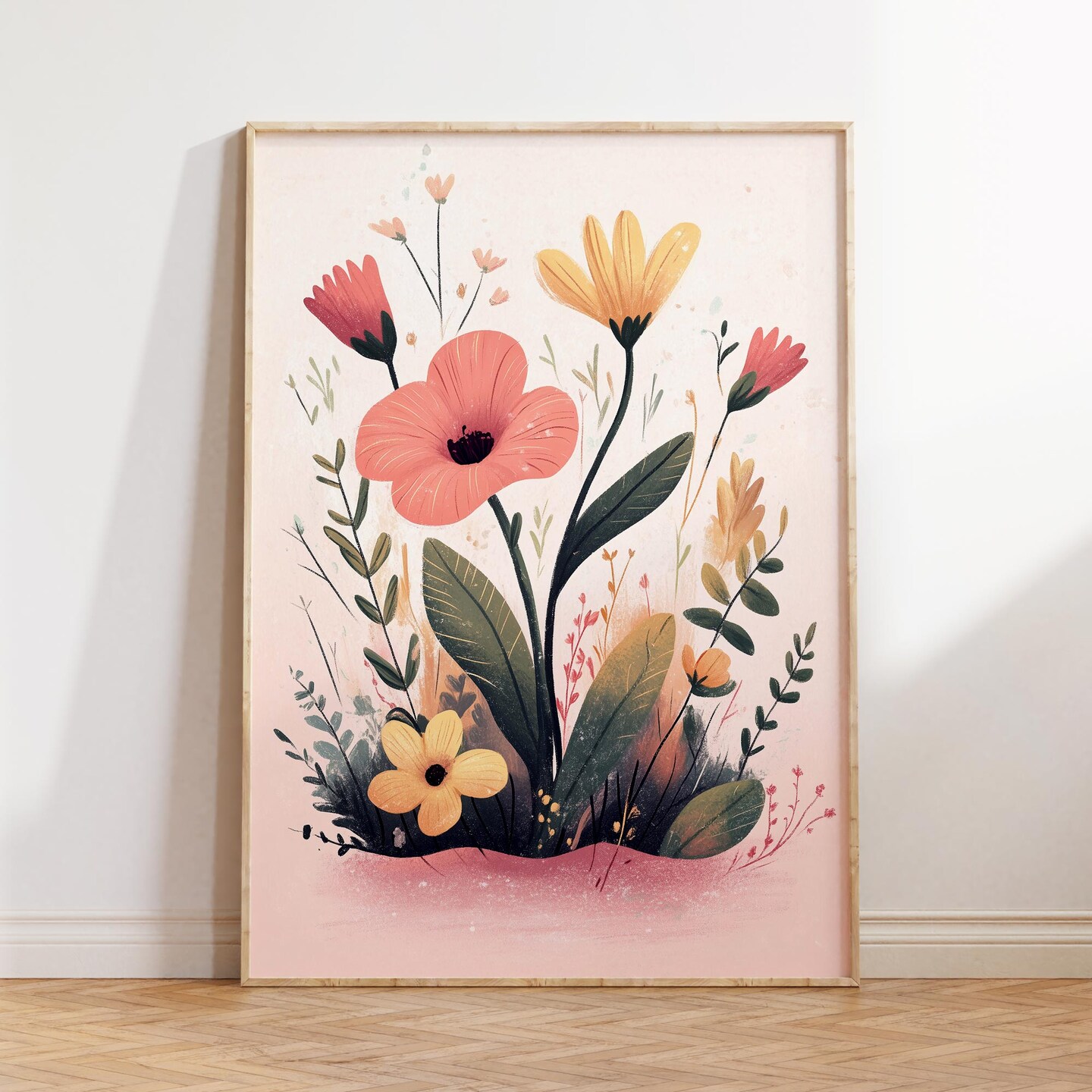 Pastel Flowers Wall Art - Cute and Cozy Floral Illustration for Bedroom ...