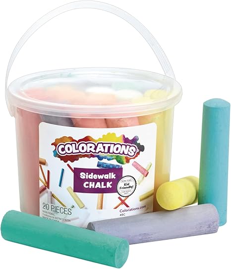Washable Sidewalk Chalk in Storage Bucket, 20 Pieces, 8 Assorted Colors ...