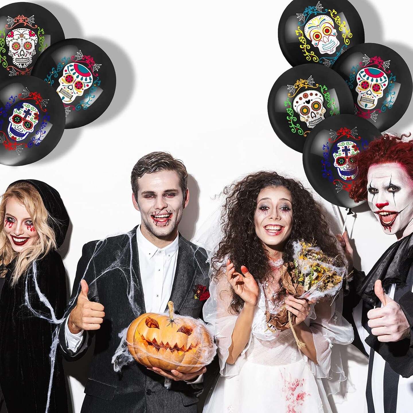 50 Pieces Skull Balloons Day of the Dead Halloween Latex Sugar Balloons ...