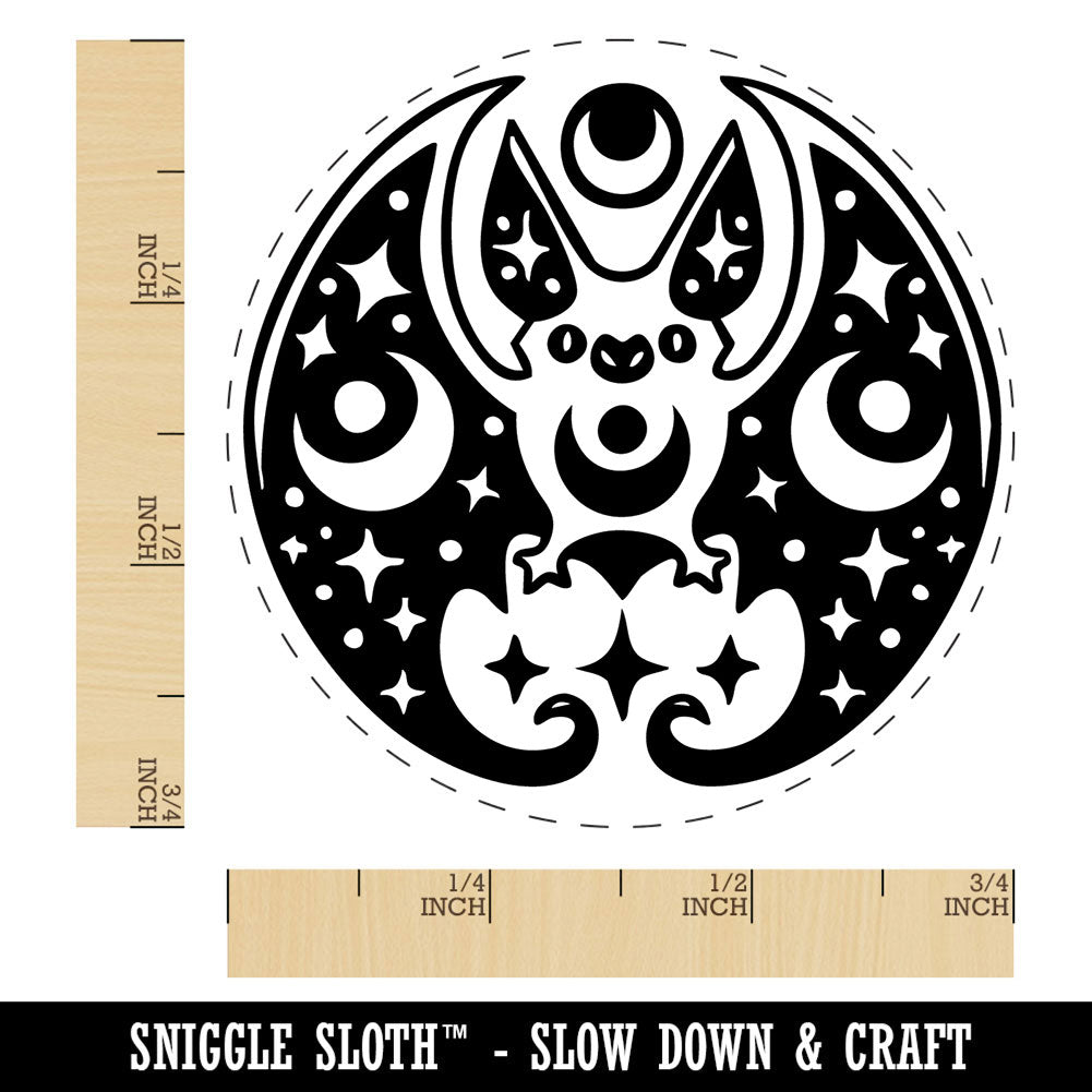 Mystical Bat Crescent Moon and Stars Self-Inking Rubber Stamp for ...