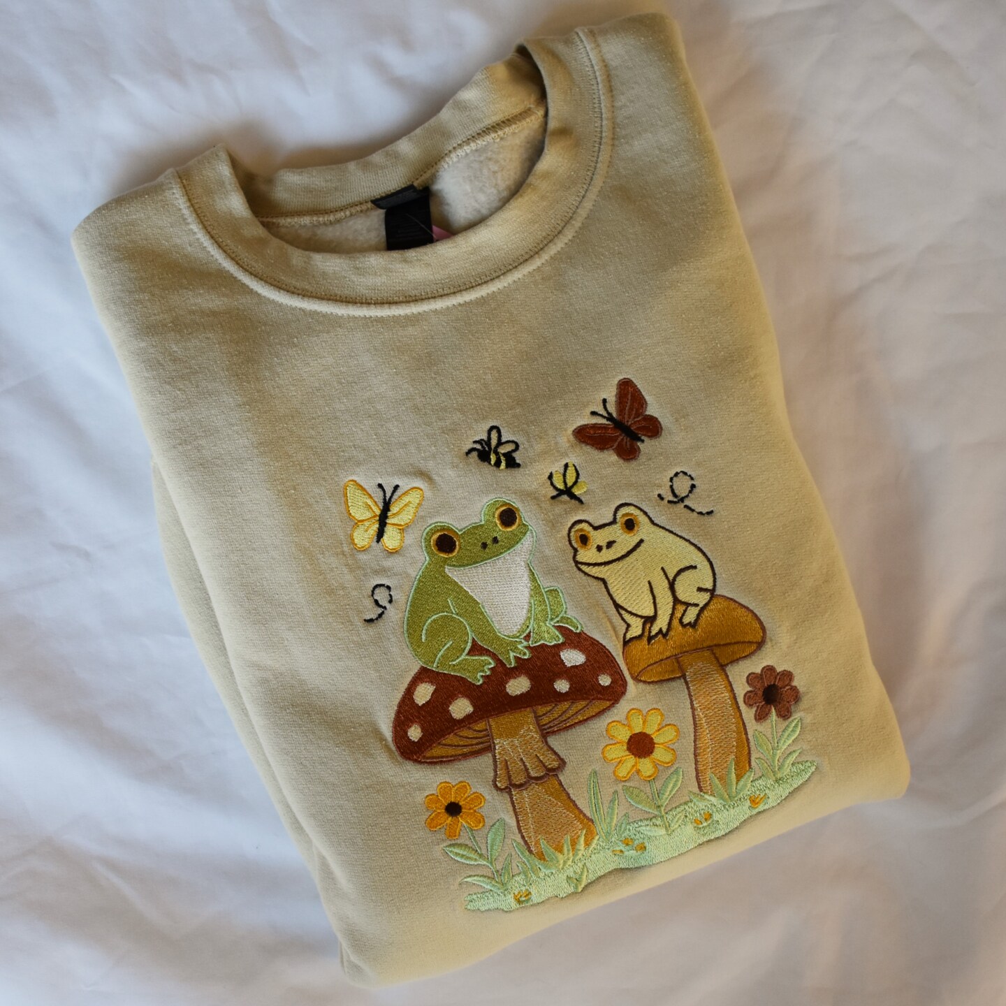 Frogs on Mushrooms Embroidered Sweatshirt | Cute Nature Crewneck or ...