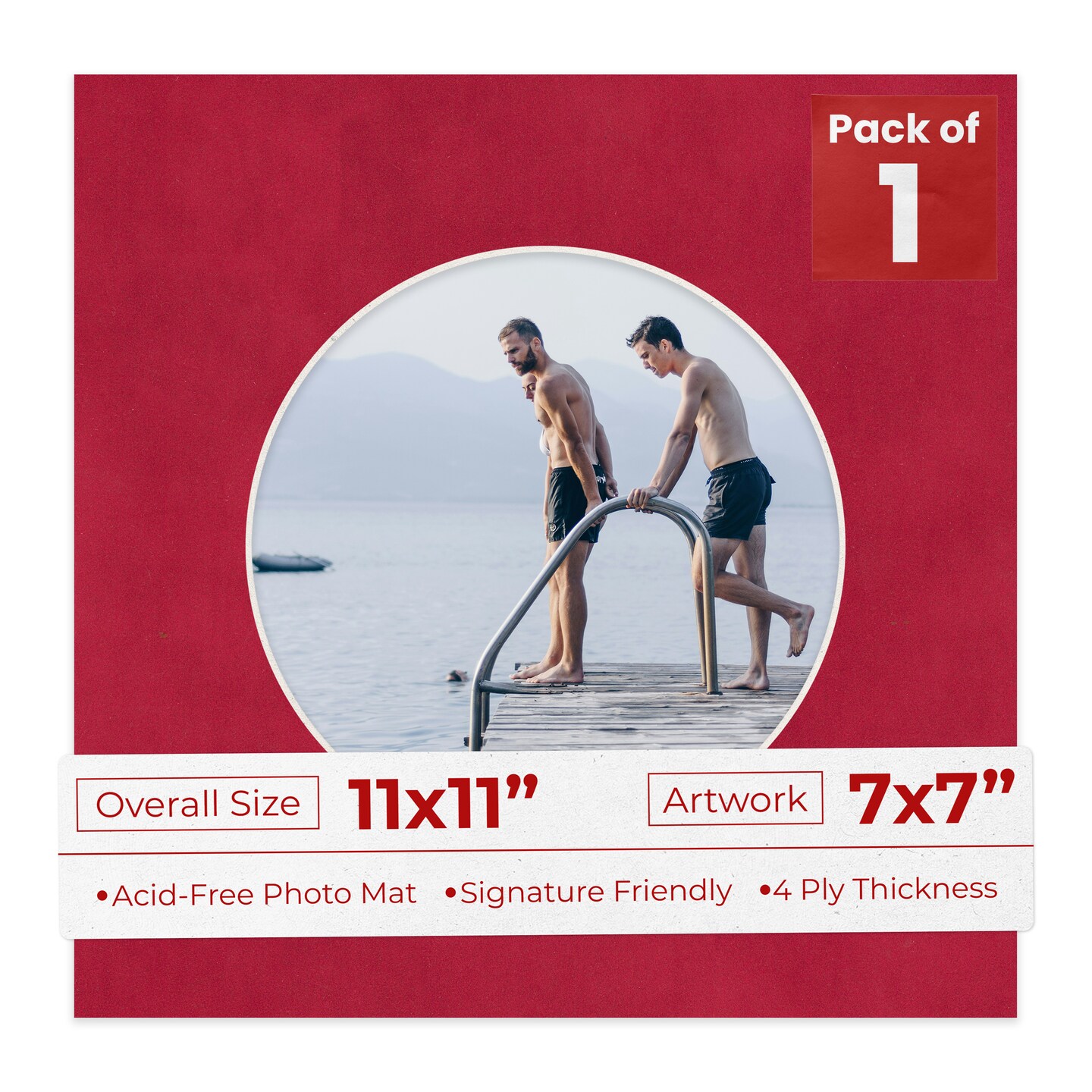 Red Suede Mat Board for 11x11 Frames - Circle Opening for 7x7 Photos ...