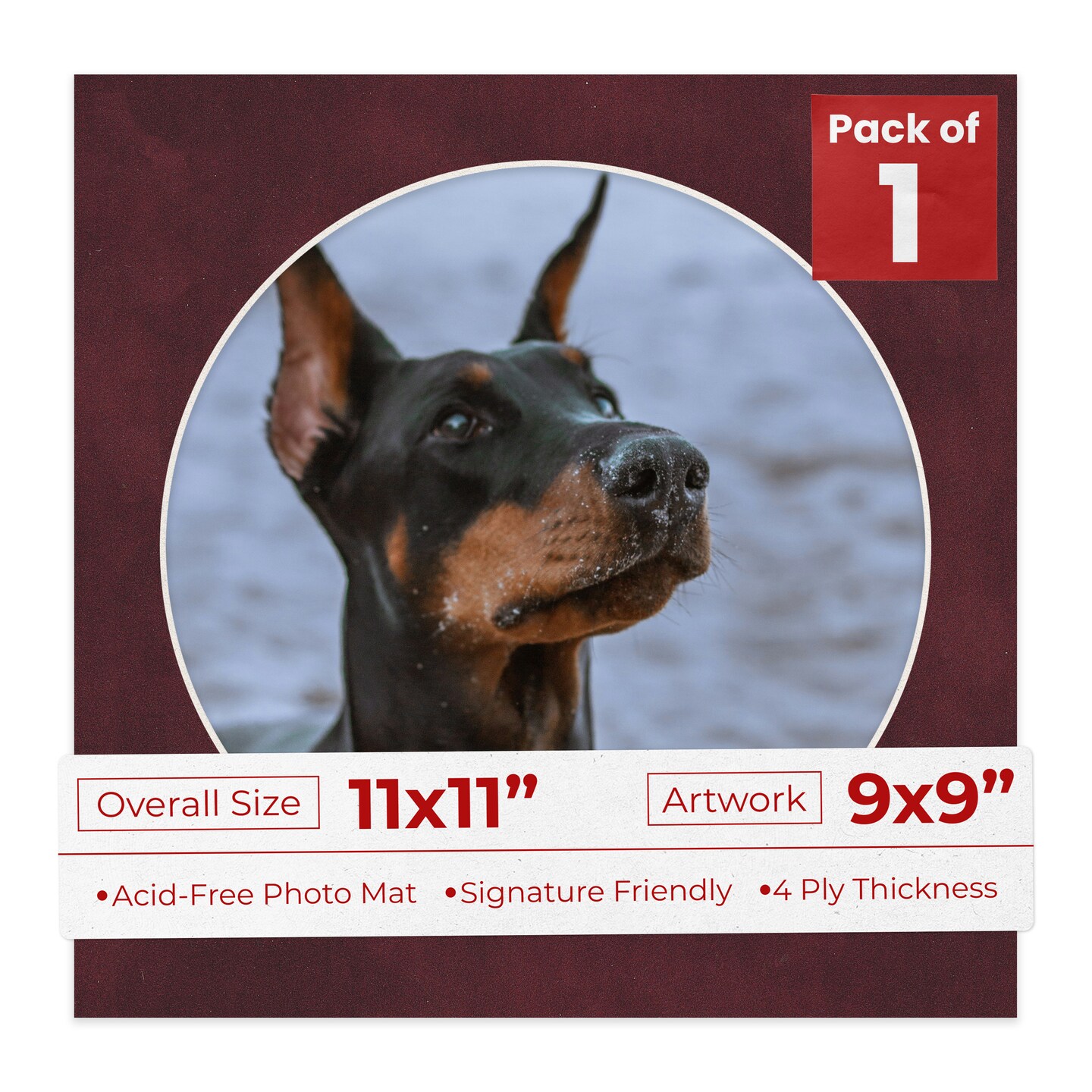 Dark Red Suede Mat Board for 11x11 Frames - Circle Opening for 9x9 ...