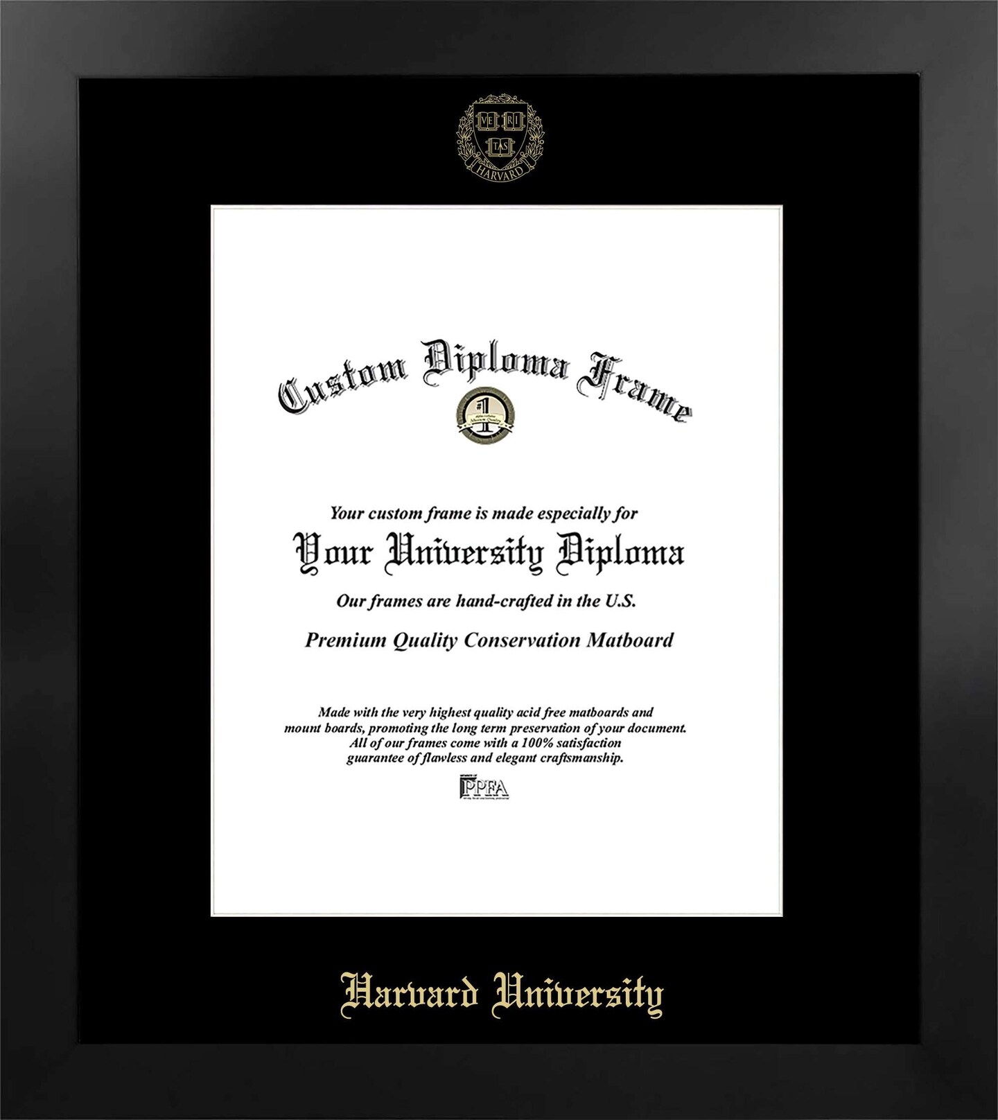 Harvard University 11w x 14h Manhattan Black Single Mat Gold Embossed Diploma Frame with Bonus ...