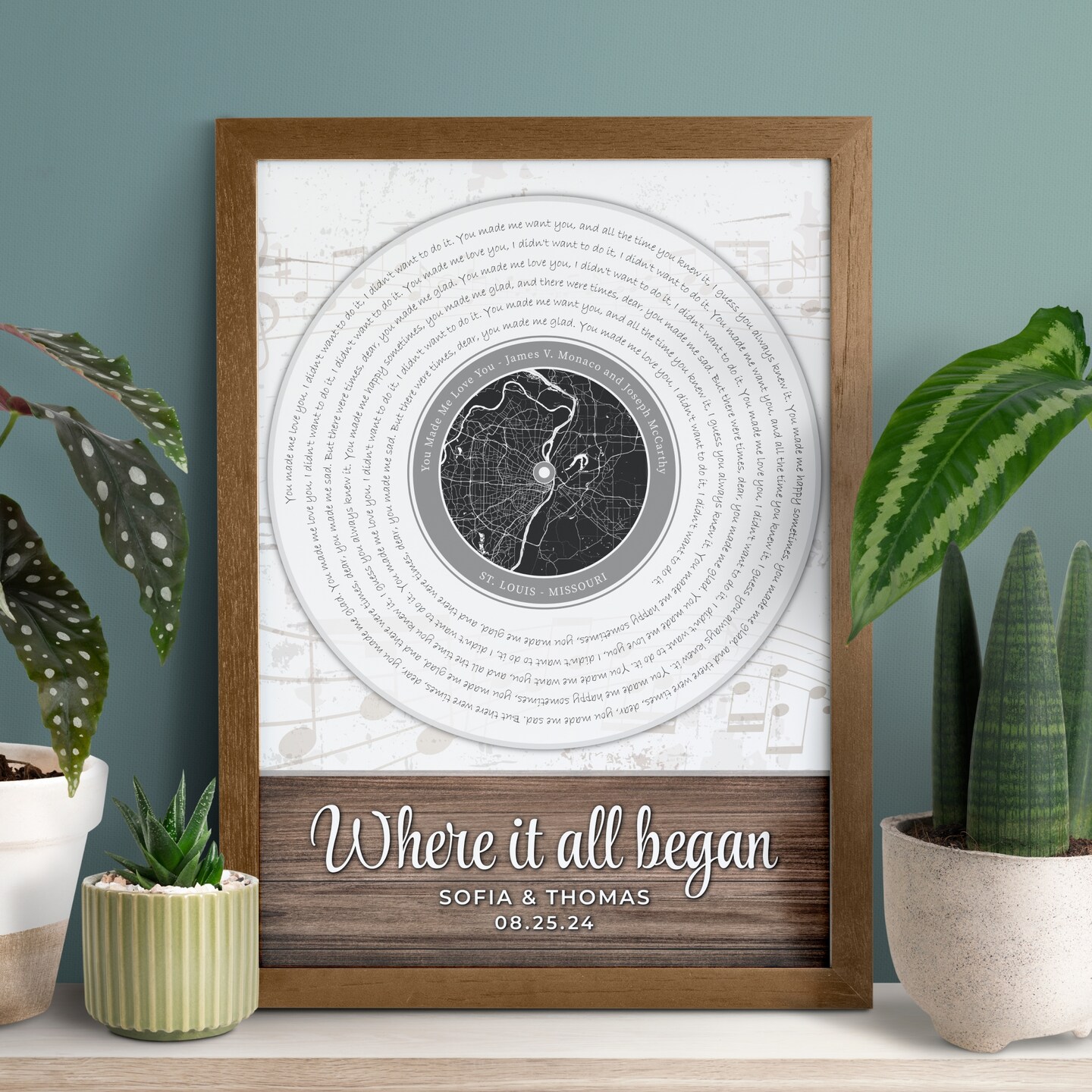 Custom Lyric Record Art Print, Personalized Song and Map Circle Design ...