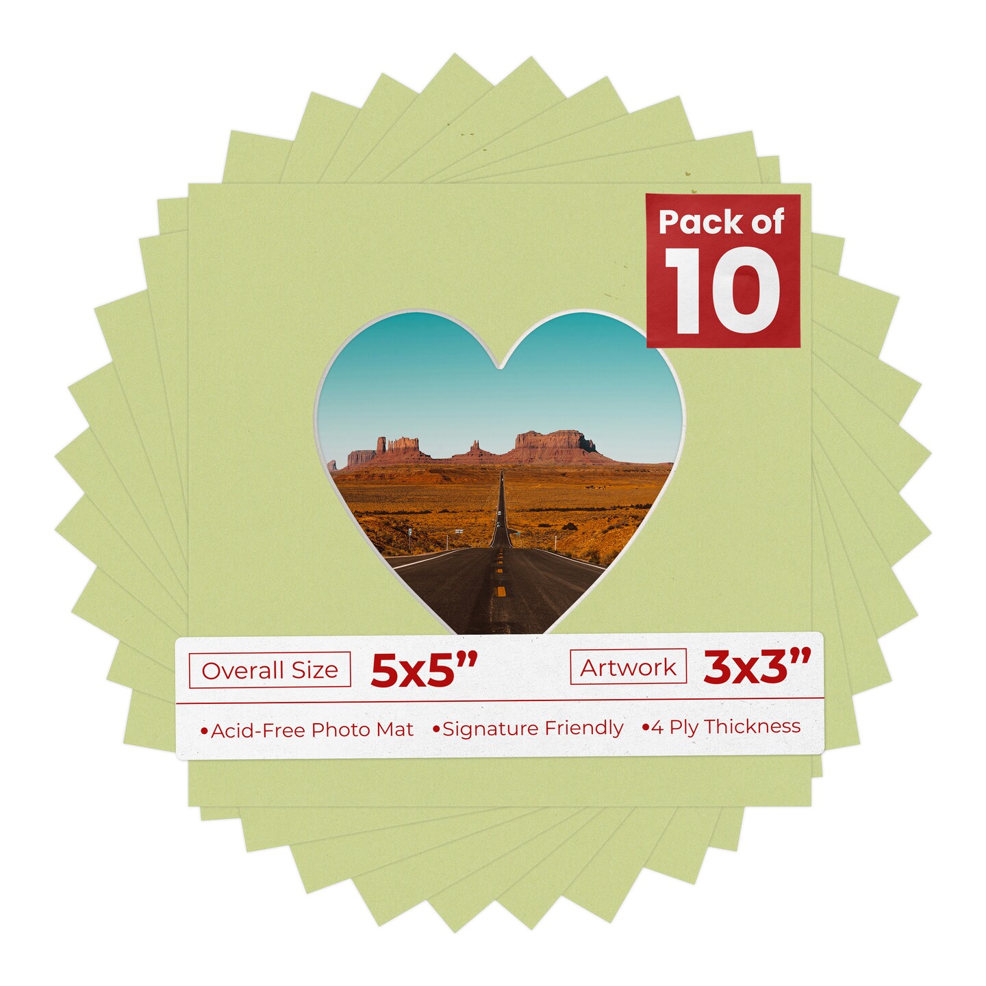 Pistachio Green Mat Board for 5x5 Inch Frames - Heart Opening for 3x3 ...