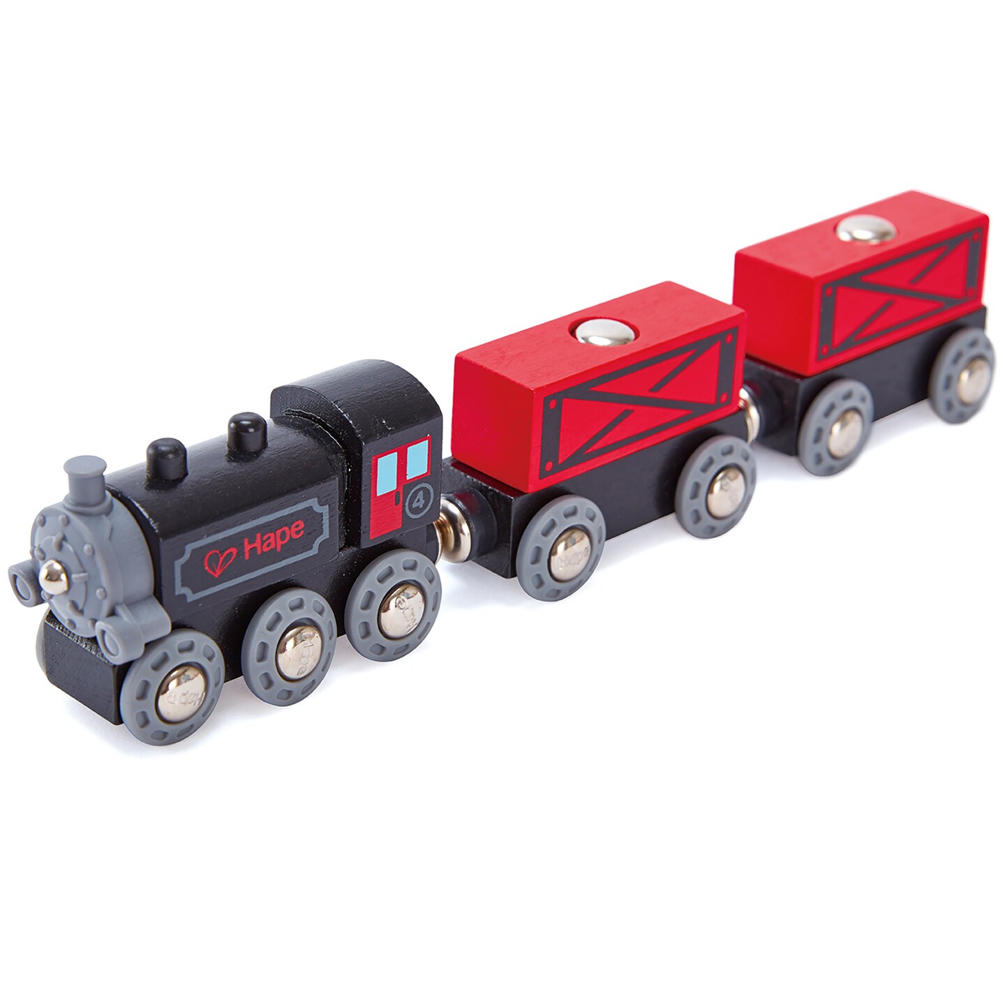 Hape: Steam-Era Freight Train - Red & Black - 3pc Wooden Locomotive Toy ...