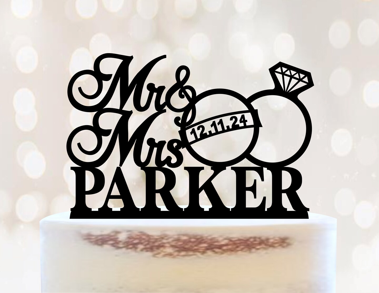 Wedding Rings with Date ~Wedding Cake Topper with Name and Wedding Date ...