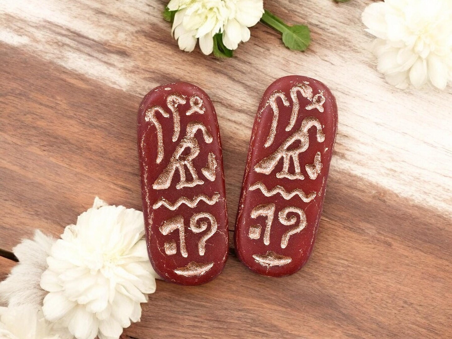 *6* 25x10mm Copper Washed Matte Red Opaline Egyptian Cartouche Oval ...