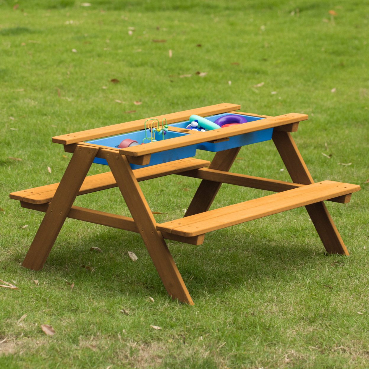Kids Picnic Play Table Sandbox Table With Umbrella Hole And 2 Play ...