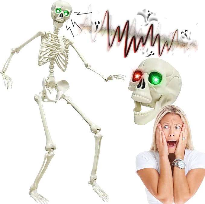 5.4FT Full Size Halloween Skeleton, Life Size Posable Skeleton with ...