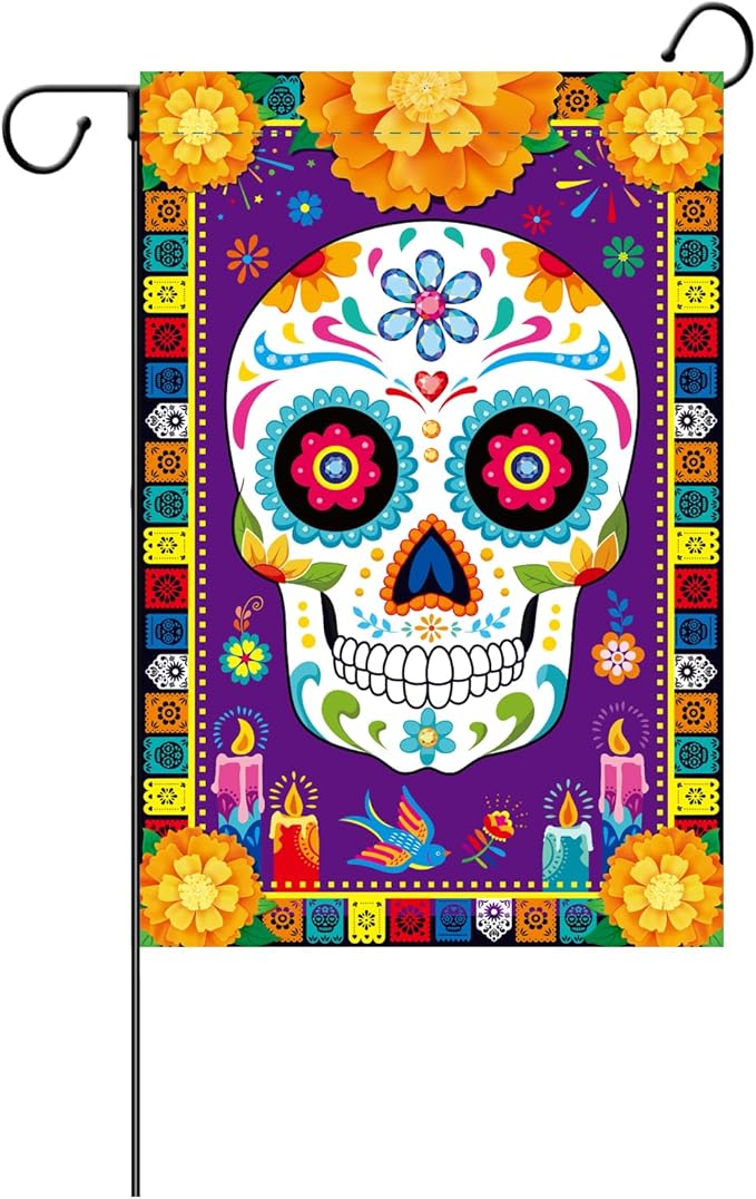 Day of the Dead Garden Banner - Welcome Patio Floral Skull Banner ...