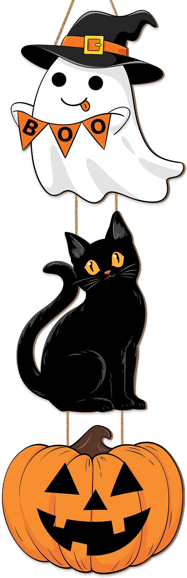 Halloween Ghost Black Cat Pumpkin Door Hanging Sign Decorations, 3 ...