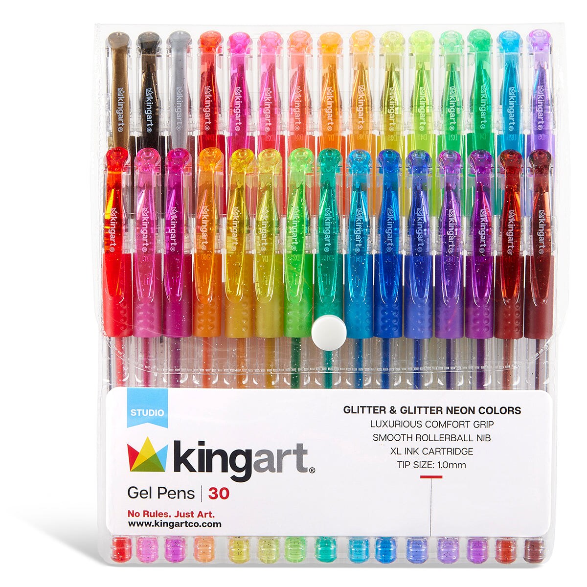 KINGART® Soft Grip Glitter Gel Pens, 2.0mm Ink Cartridge, Set of 30 ...