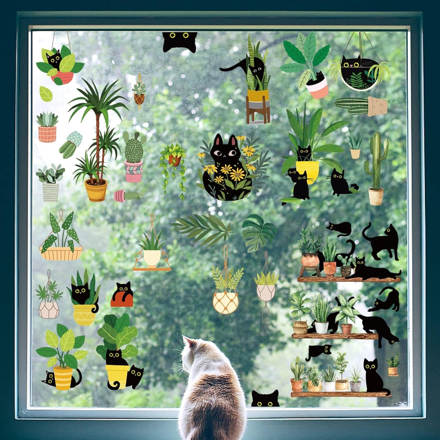 6 Sheets Black Cats Green Plants Window Stickers | Michaels