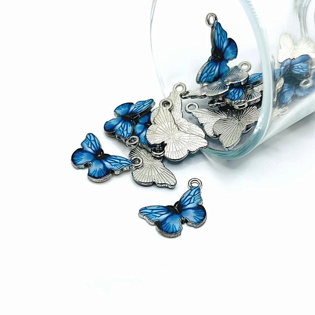 Light Blue Enamel and Silver Butterfly Charms, 14x20mm | Michaels