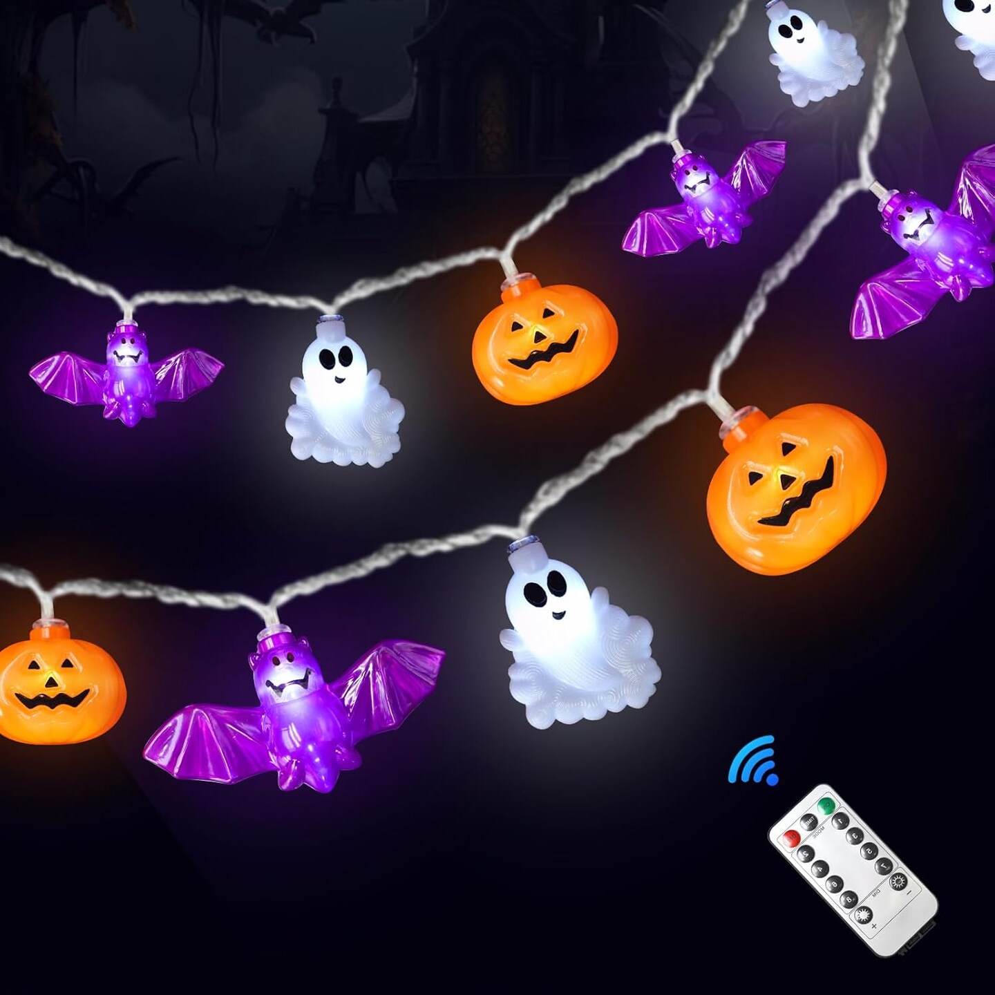Halloween String Lights – 16.4FT 30 LED Pumpkin, Bat & Ghost, Battery ...