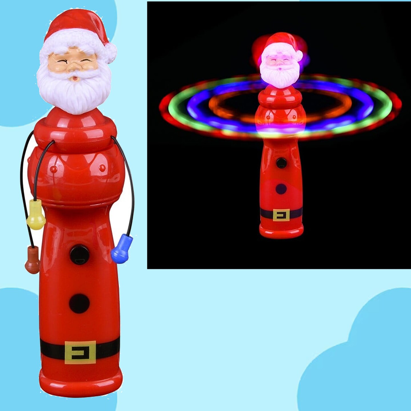 7.5" LED Santa Orbit Wand Light-Up Holiday Toy with Spinning Glow and ...