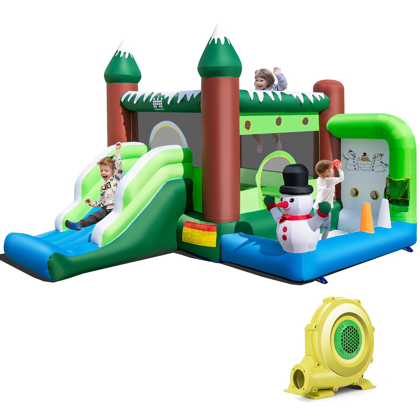 Costway Inflatable Bounce House Christmas Snowman Theme with Slide Ball ...