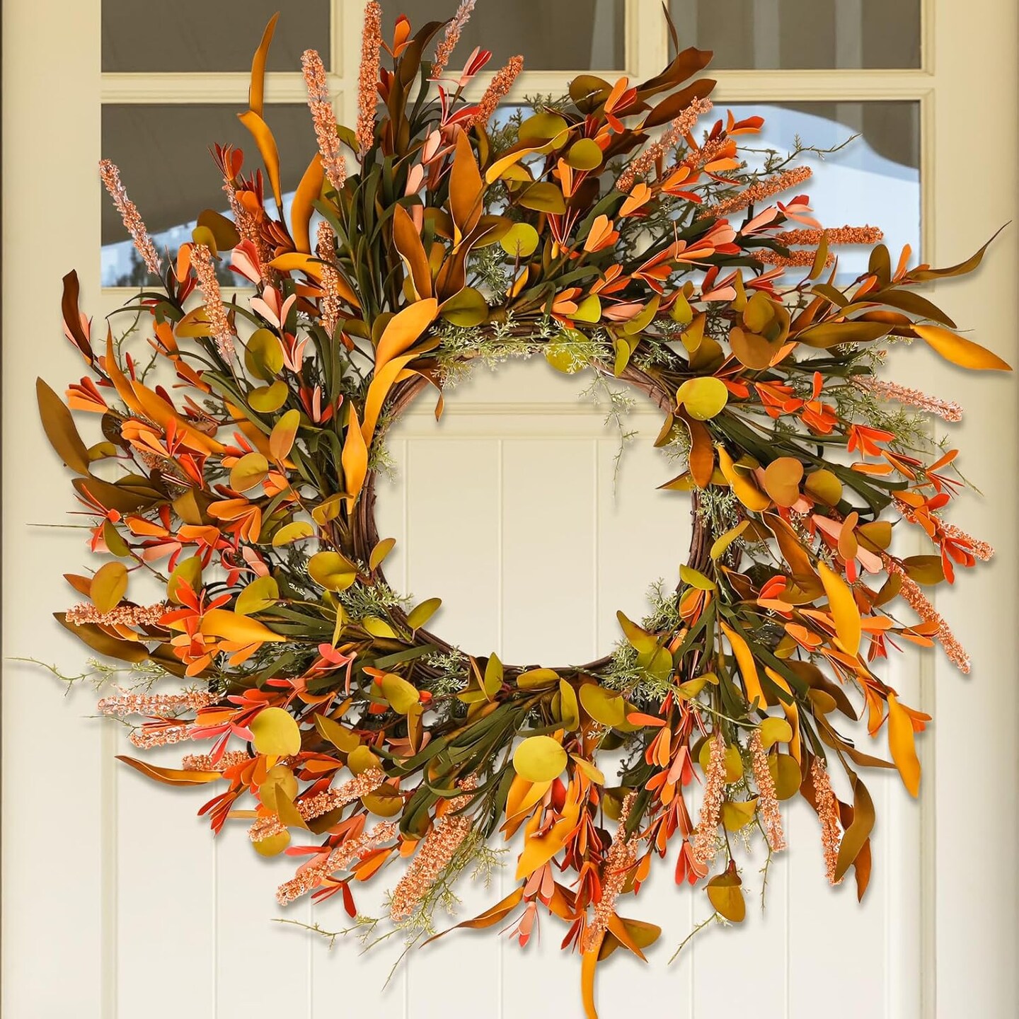 24" Orange Flower Fall Wreath with Colorful Mixed Leaves | Michaels