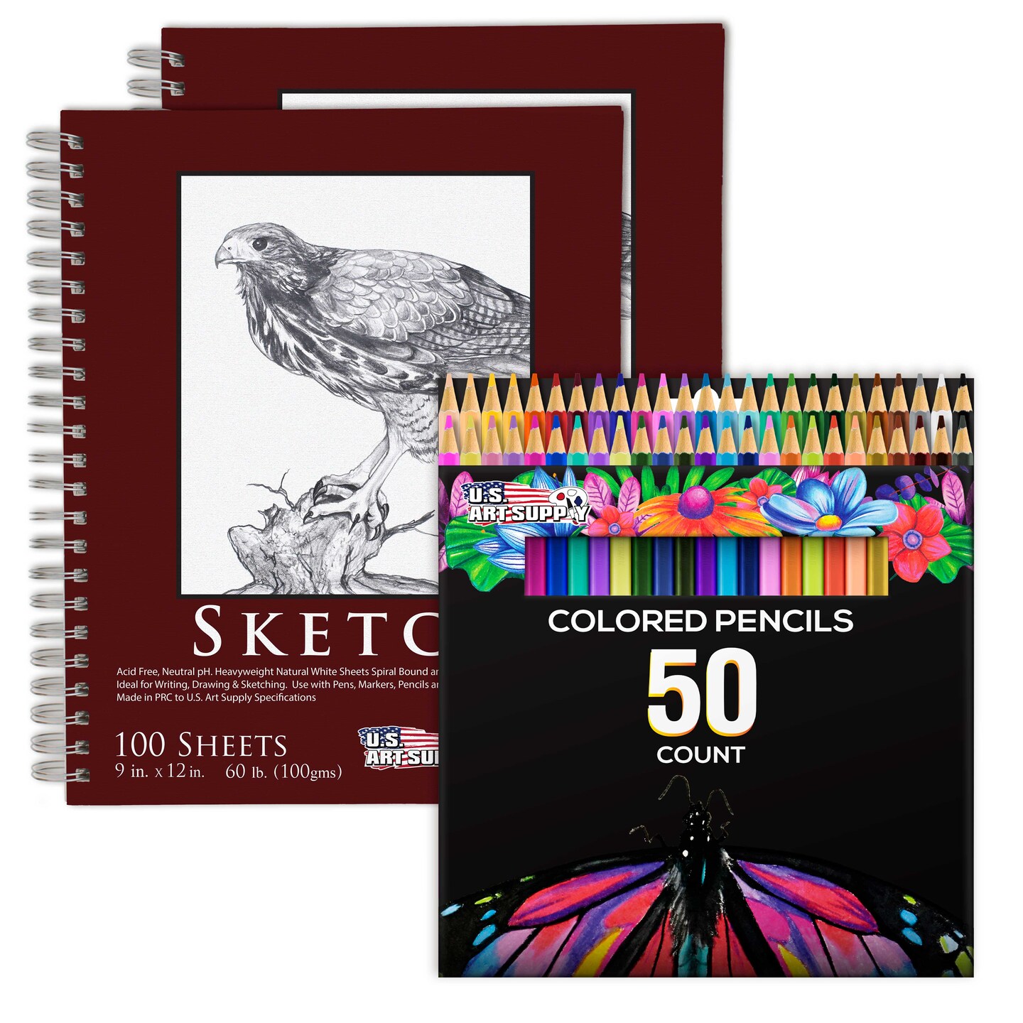 U.S. Art Supply 50 Piece Adult Coloring Book Artist Grade Colored ...